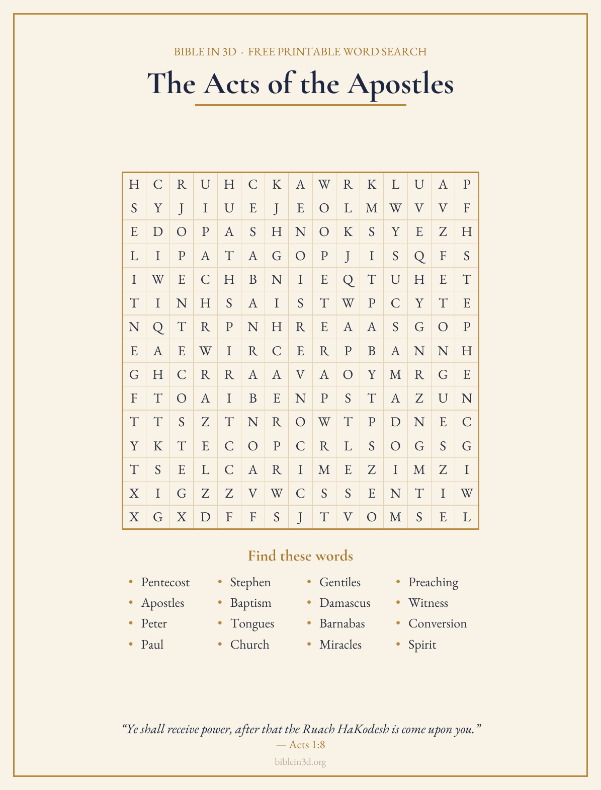 The Acts of the Apostles Word Search - Bible in 3D